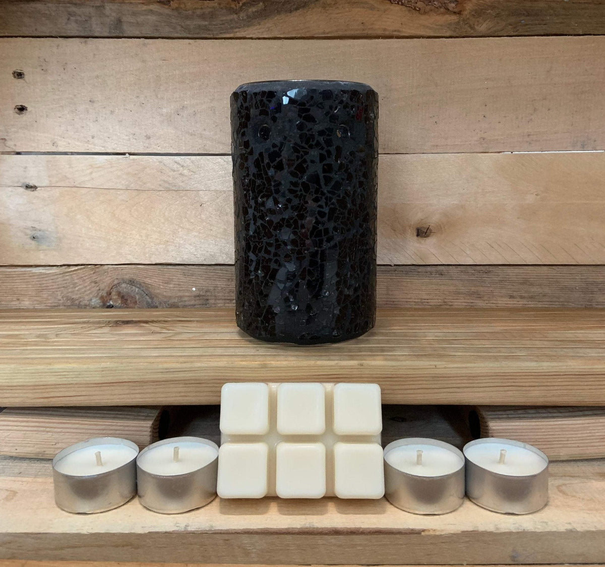 Tall Mirror Crackle Burner with Homemade Wax Melt Clamshell and Tea Li ...