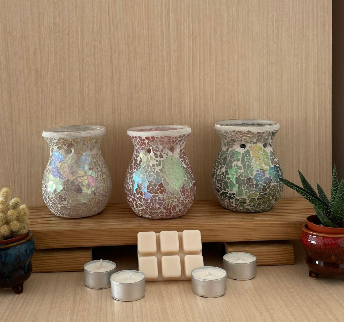 Iridescent Round Crackle Wax Burner Set with Homemade Clamshell Wax Me ...