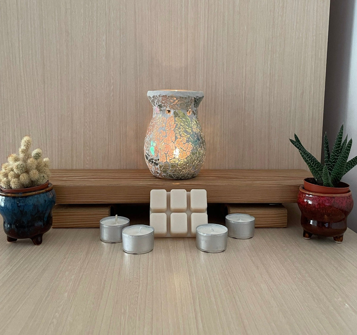 Iridescent Round Crackle Wax Burner Set with Homemade Clamshell Wax Me ...